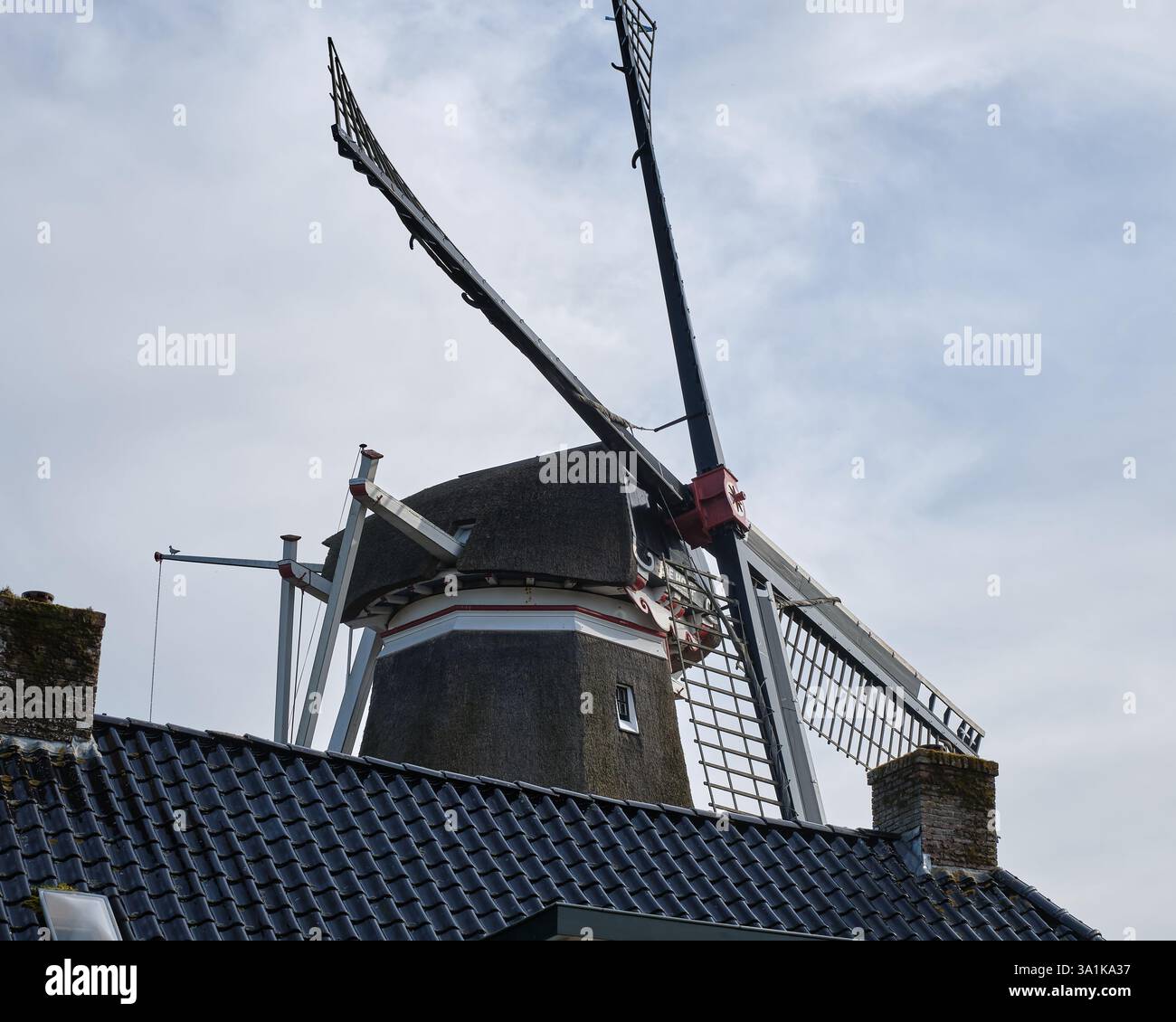 Historic hulling and grist mill De Hoop in Holwerd, Friesland, with ...