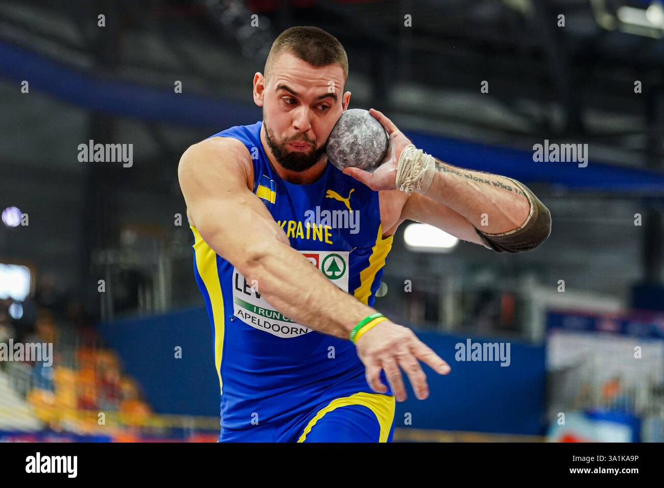 APELDOORN, NETHERLANDS - MARCH 9: Artem Levchenko of Ukraine competing in the Shot Put Men ...