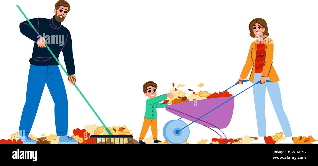 yard family raking leaves vector Stock Vector Image & Art - Alamy
