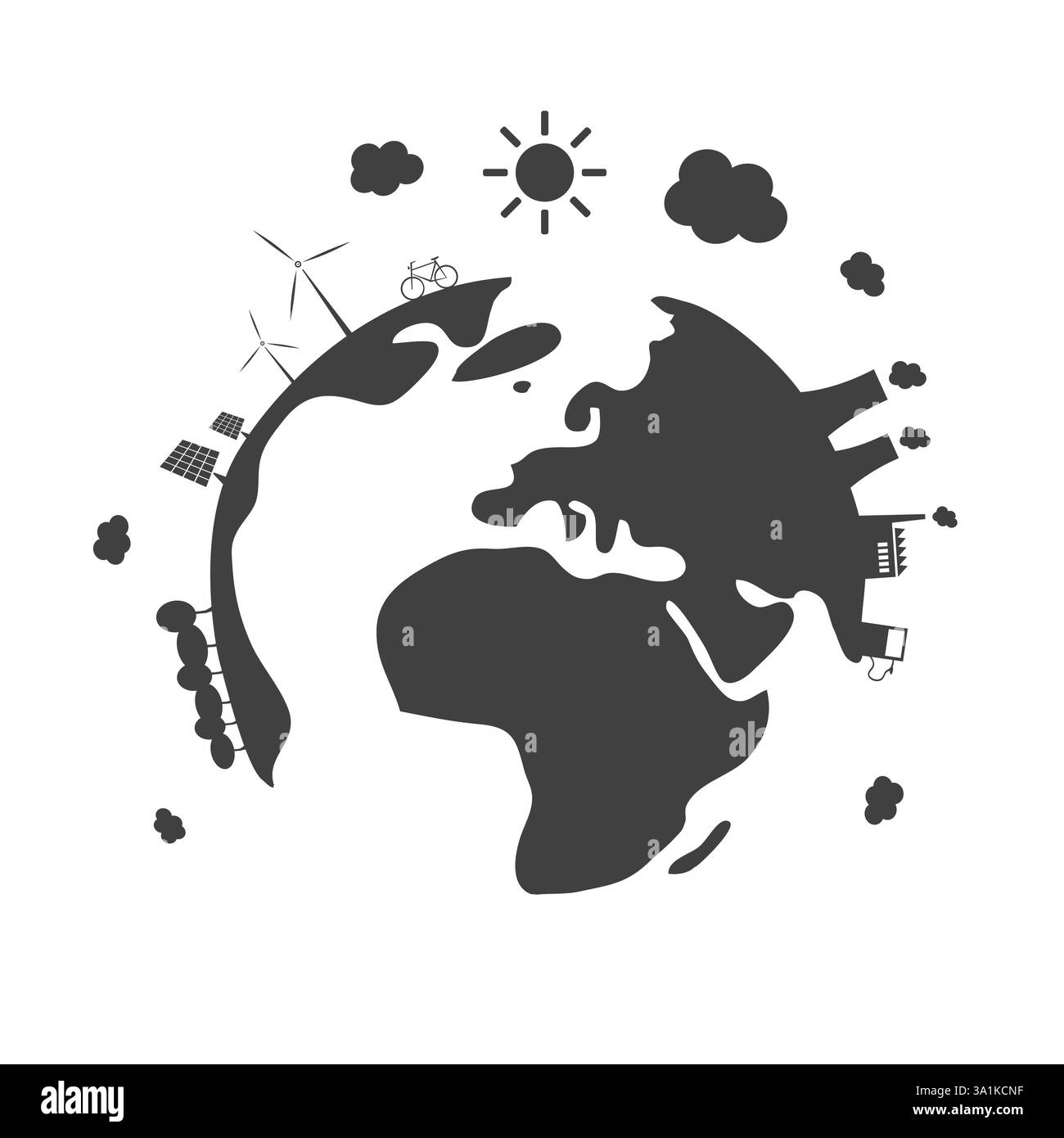 Polluted Planet - Black Eco Earth Globe Concept Clip-Art, Vector Design ...