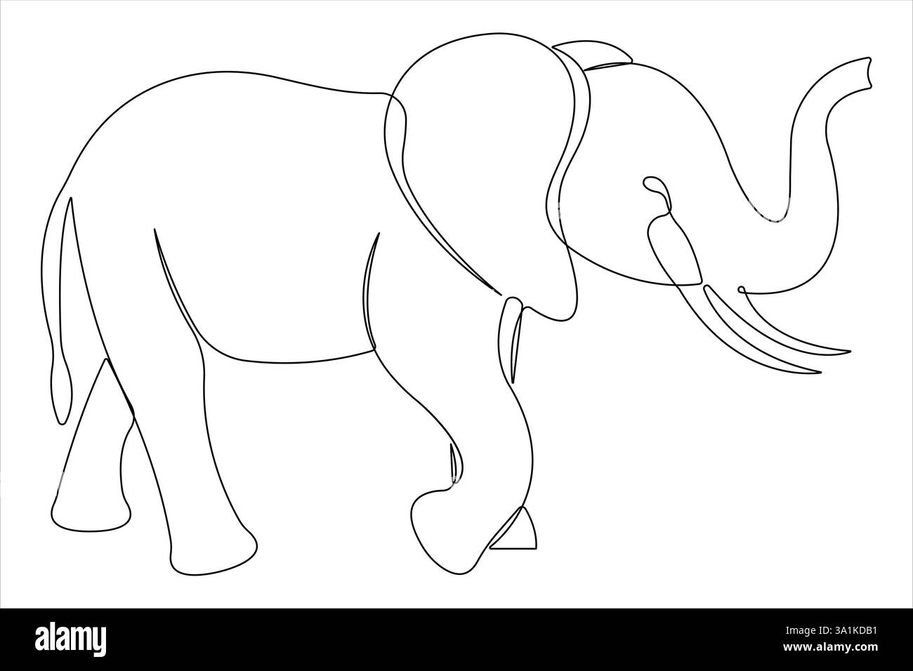 Continuous one line drawing of elephant wildlife animal concept. vector ...
