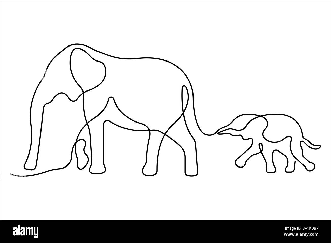 Continuous one line drawing of elephant wildlife animal concept. vector ...