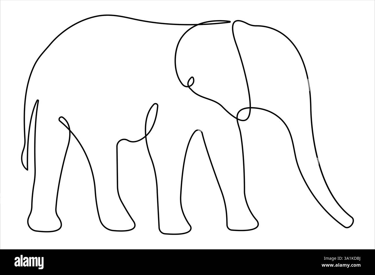 Continuous one line drawing of elephant wildlife animal concept. vector ...