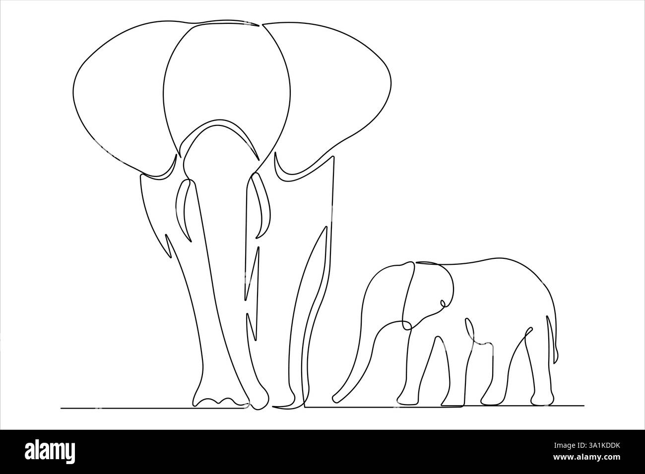Continuous one line drawing of elephant wildlife animal concept. vector ...