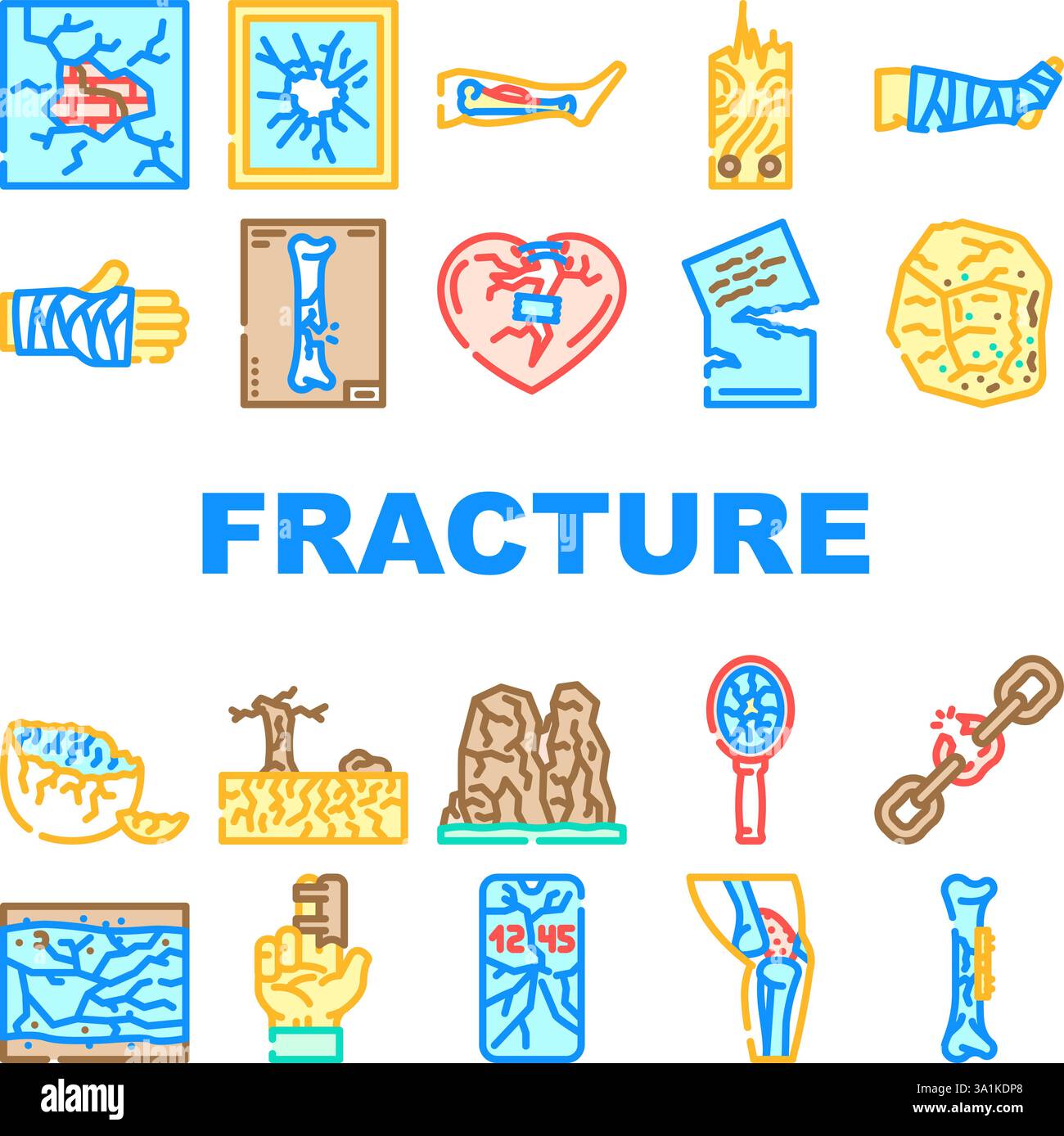 Fracture Break Bone Icons Set Vector Stock Vector Image And Art Alamy