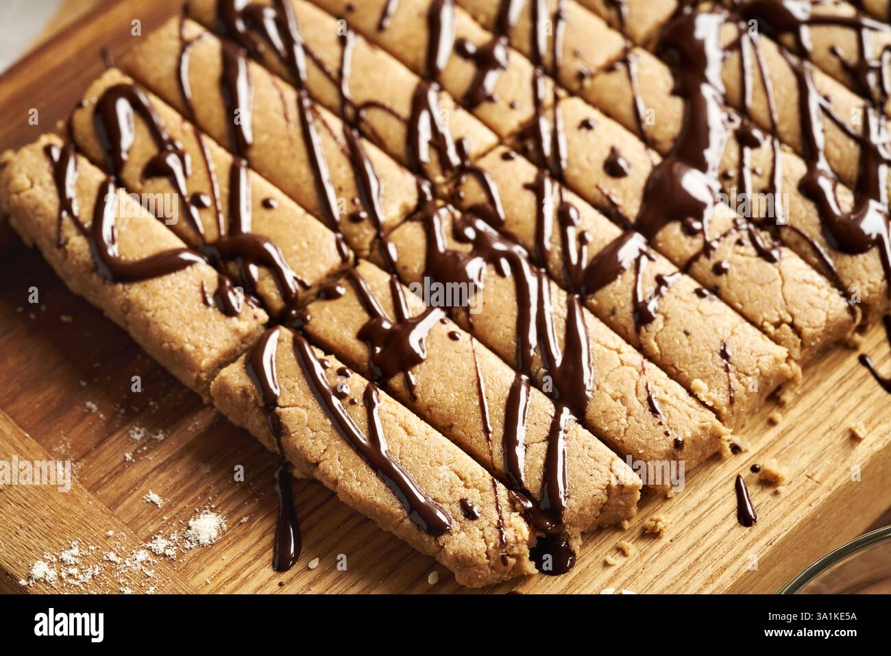 Homemade snack bars made of whey protein powder, ground oat flakes ...