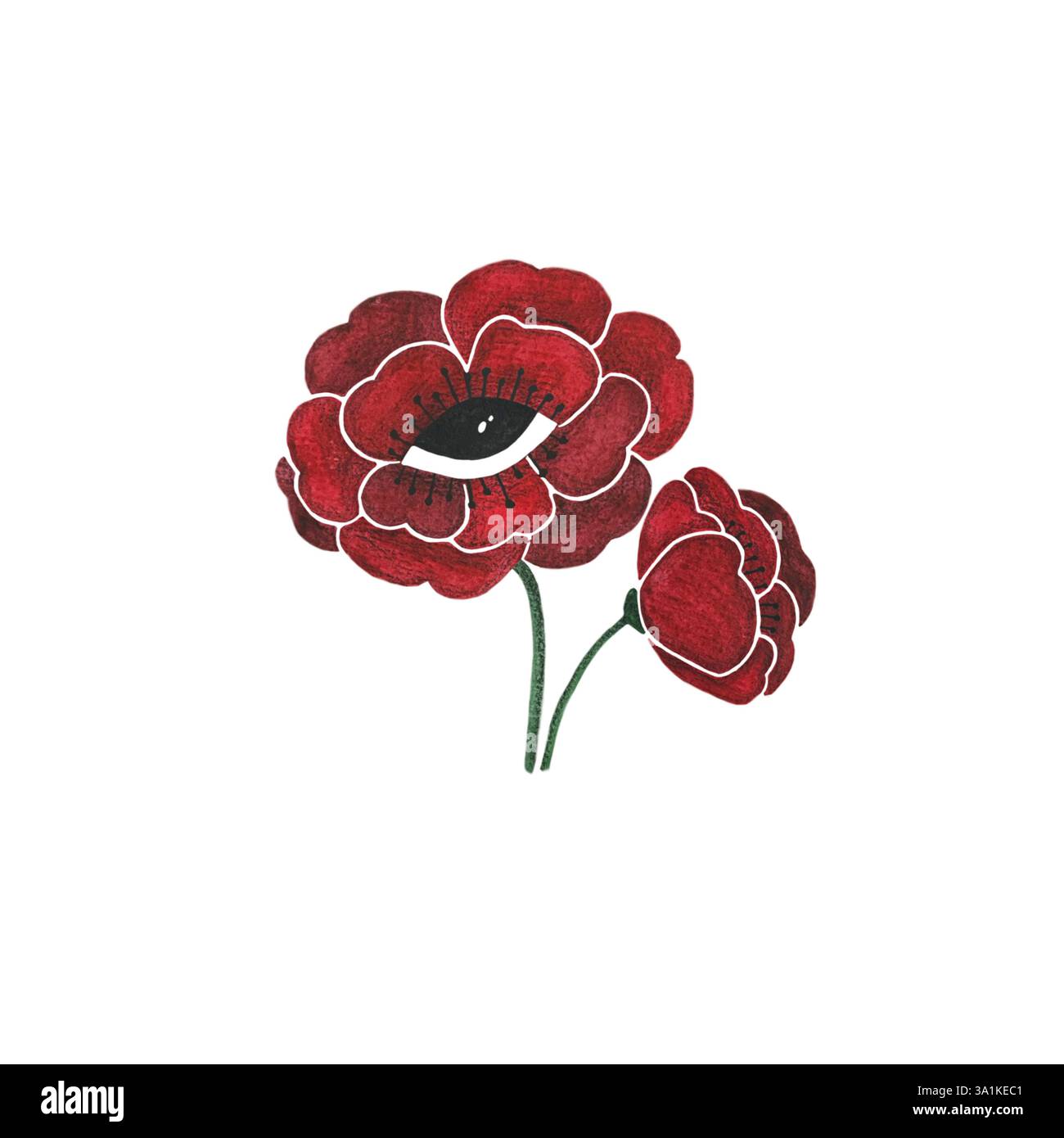 Watercolor hand-drawn red poppy flowers with all seeing eye ...