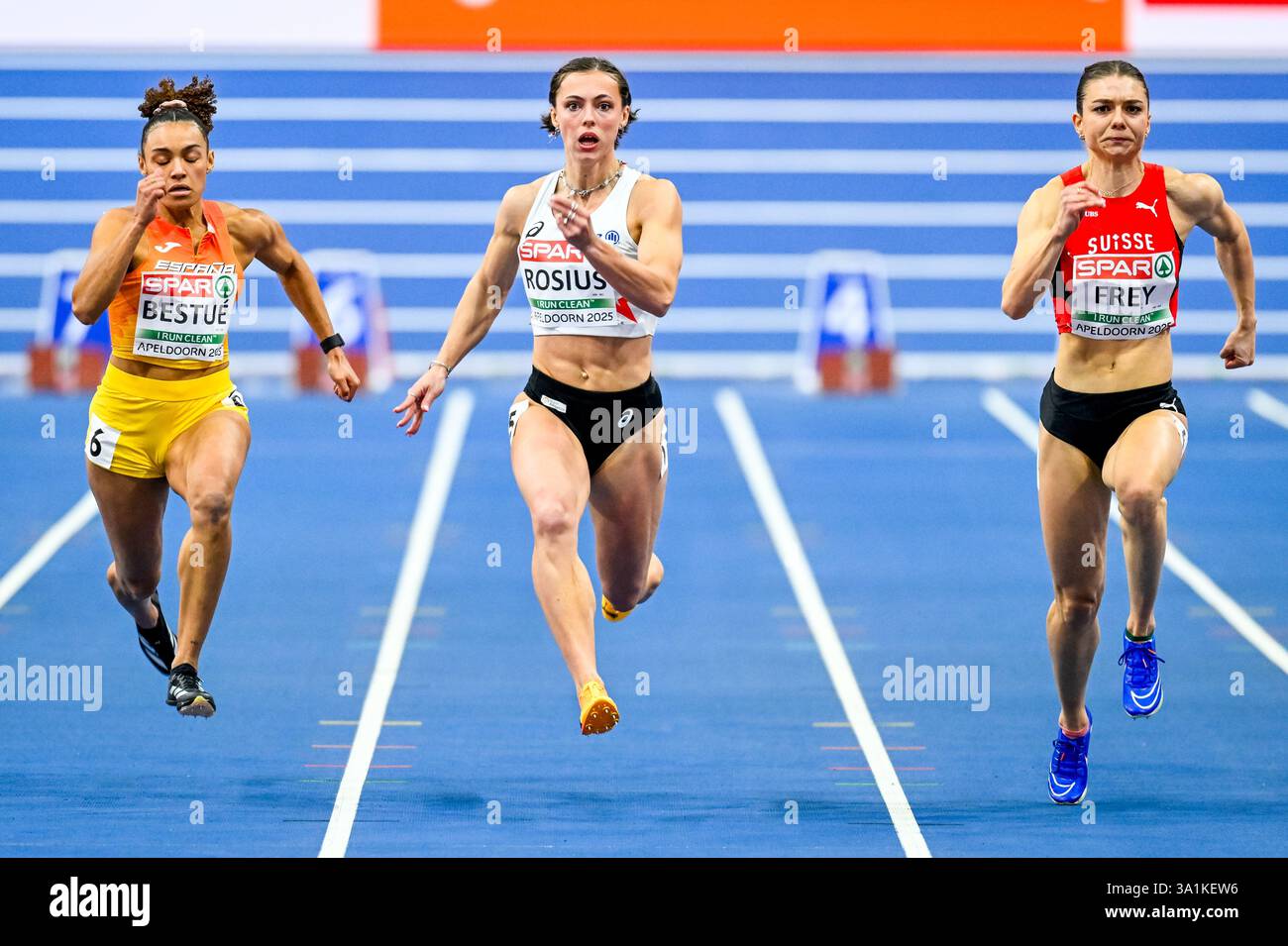 Spanish Jael Bestue, Belgian Rani Rosius and Swiss Geraldine Frey pictured in action during the ...