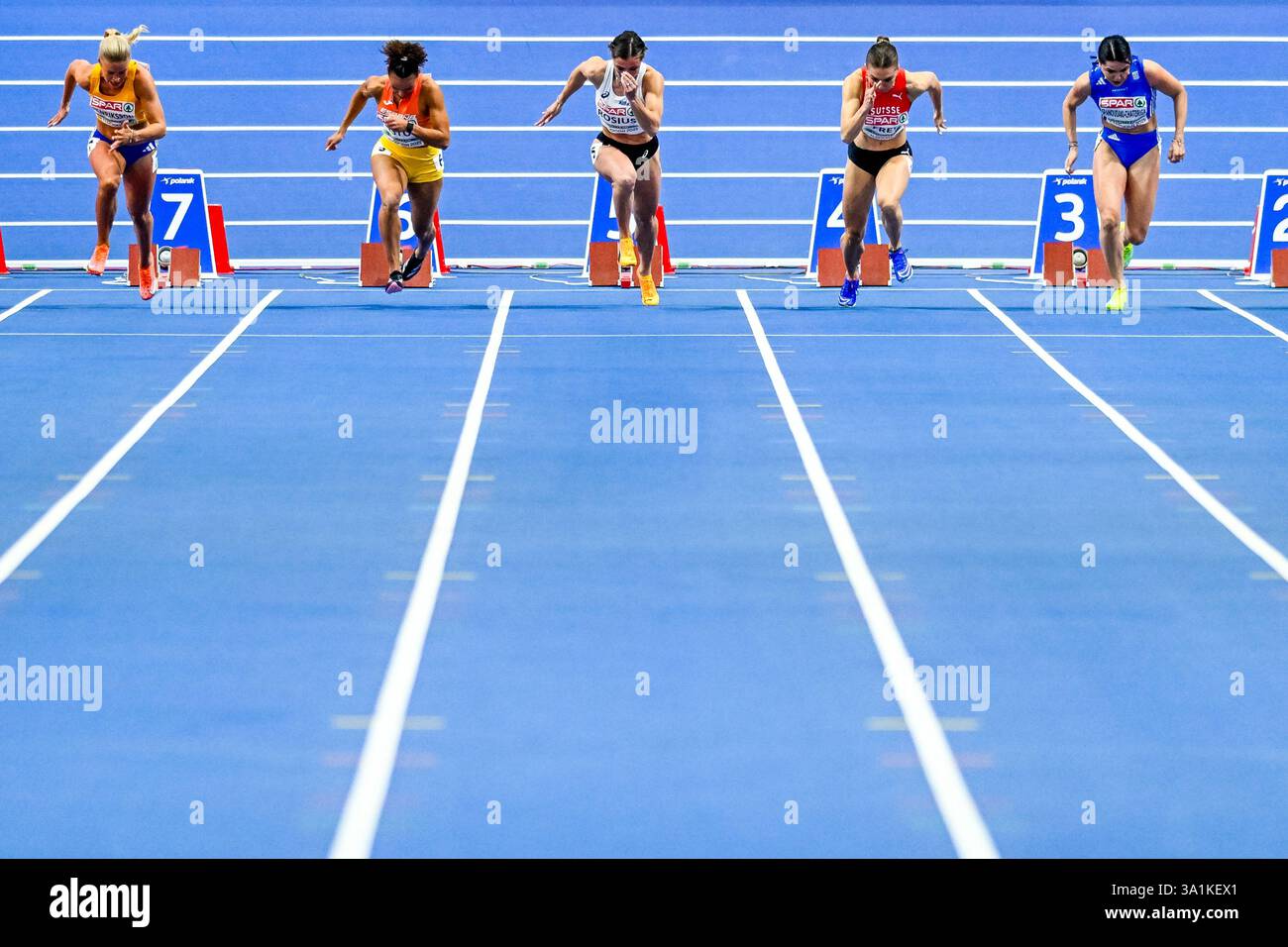 Apeldoorn, Netherlands. 09th Mar, 2025. Spanish Jael Bestue, Belgian Rani Rosius and Swiss ...