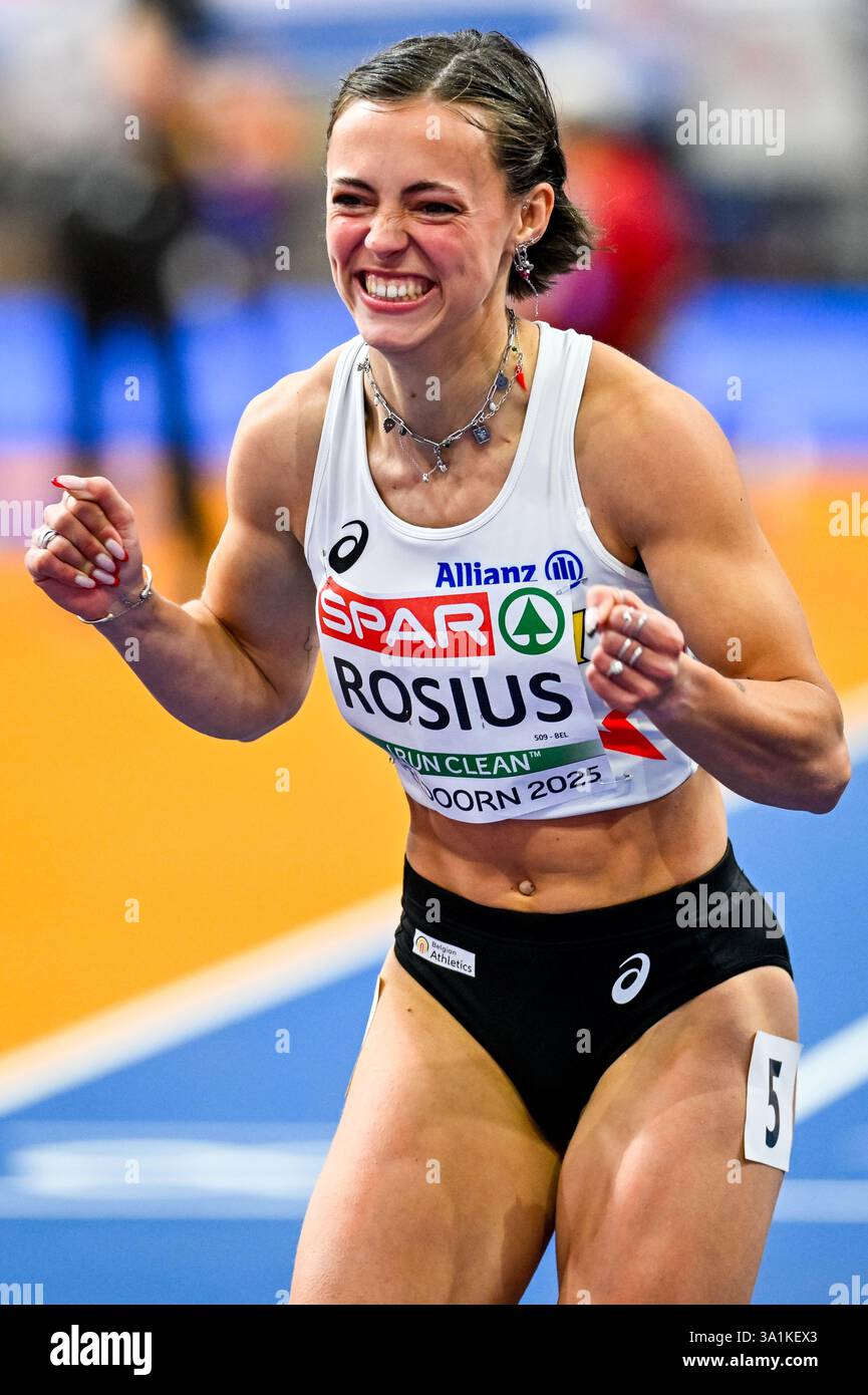 Belgian Rani Rosius reacts after the European Athletics Indoor Championships, in Apeldoorn, The ...