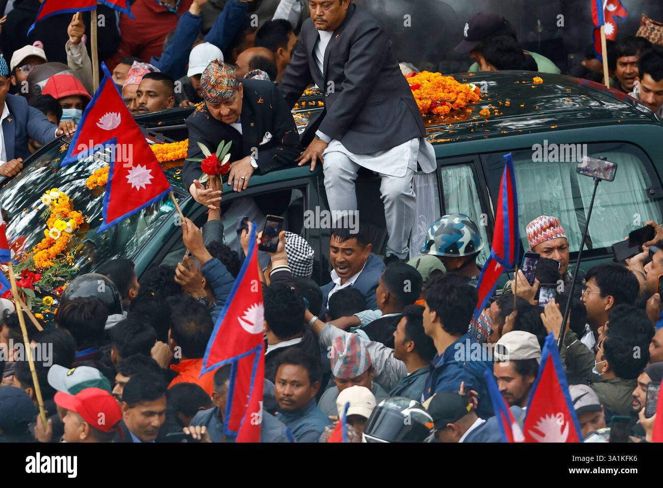 Kathmandu, Nepal. 10th Mar, 2025. Nepal's former King Gyanendra Shah ...
