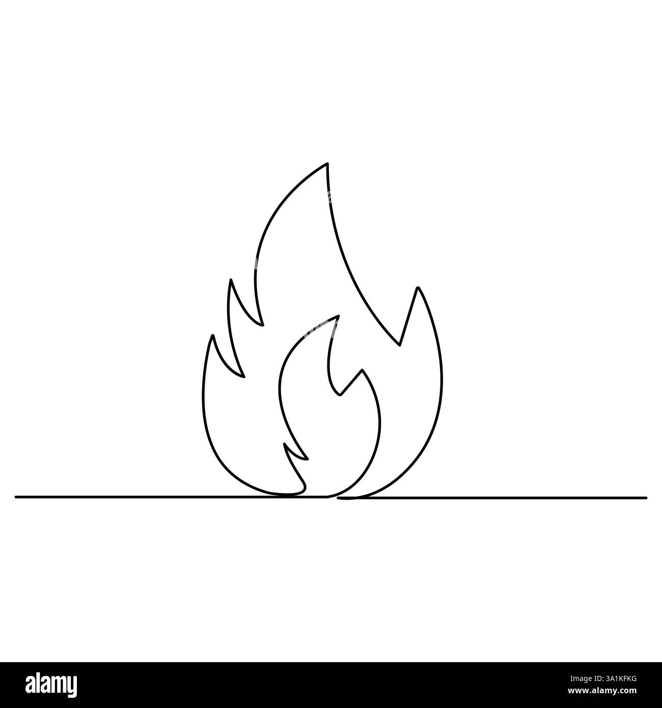 Fire continuous one line art drawing flame shape, gas icon, bonfire ...