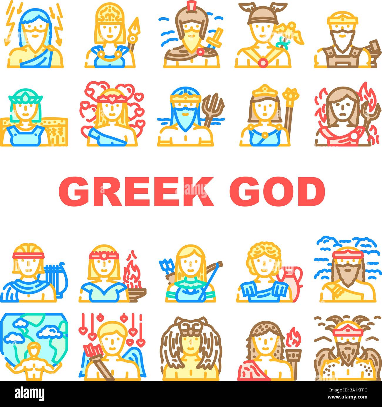 greek god zeus, hera, poseidon icons set vector Stock Vector Image & Art - Alamy
