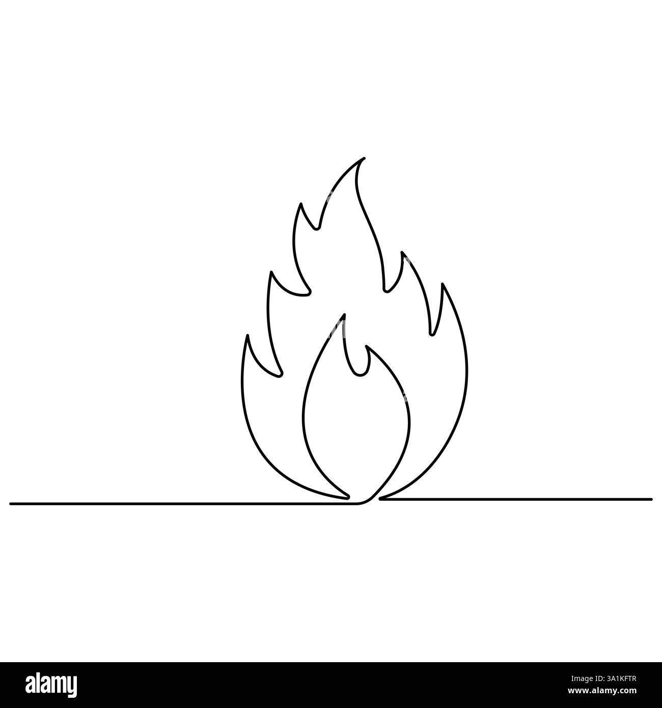 Fire continuous one line art drawing flame shape, gas icon, bonfire ...