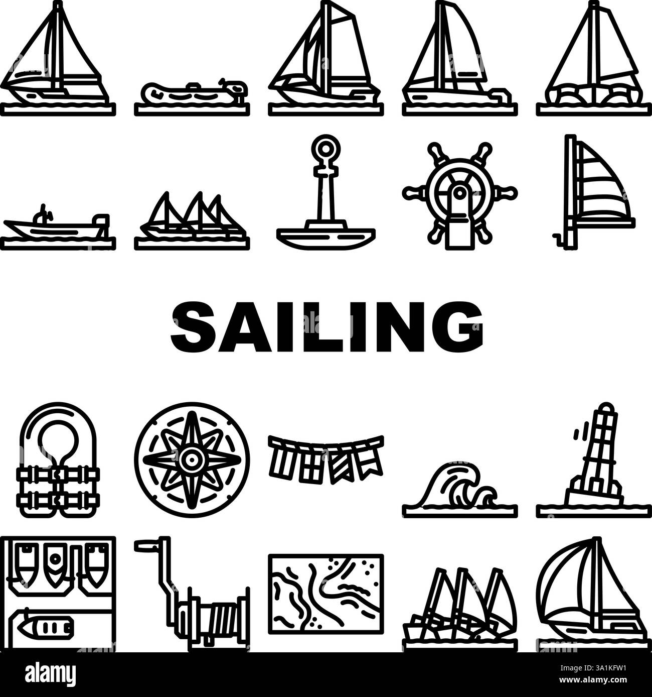 sailing sport yacht icons set vector Stock Vector Image & Art - Alamy