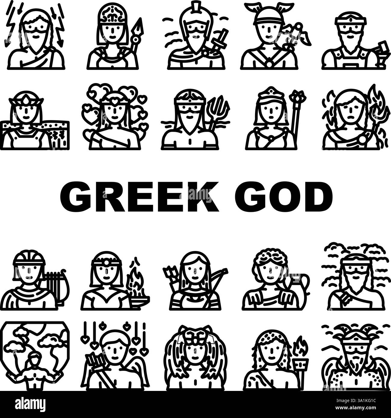 greek god zeus, hera, poseidon icons set vector Stock Vector Image ...
