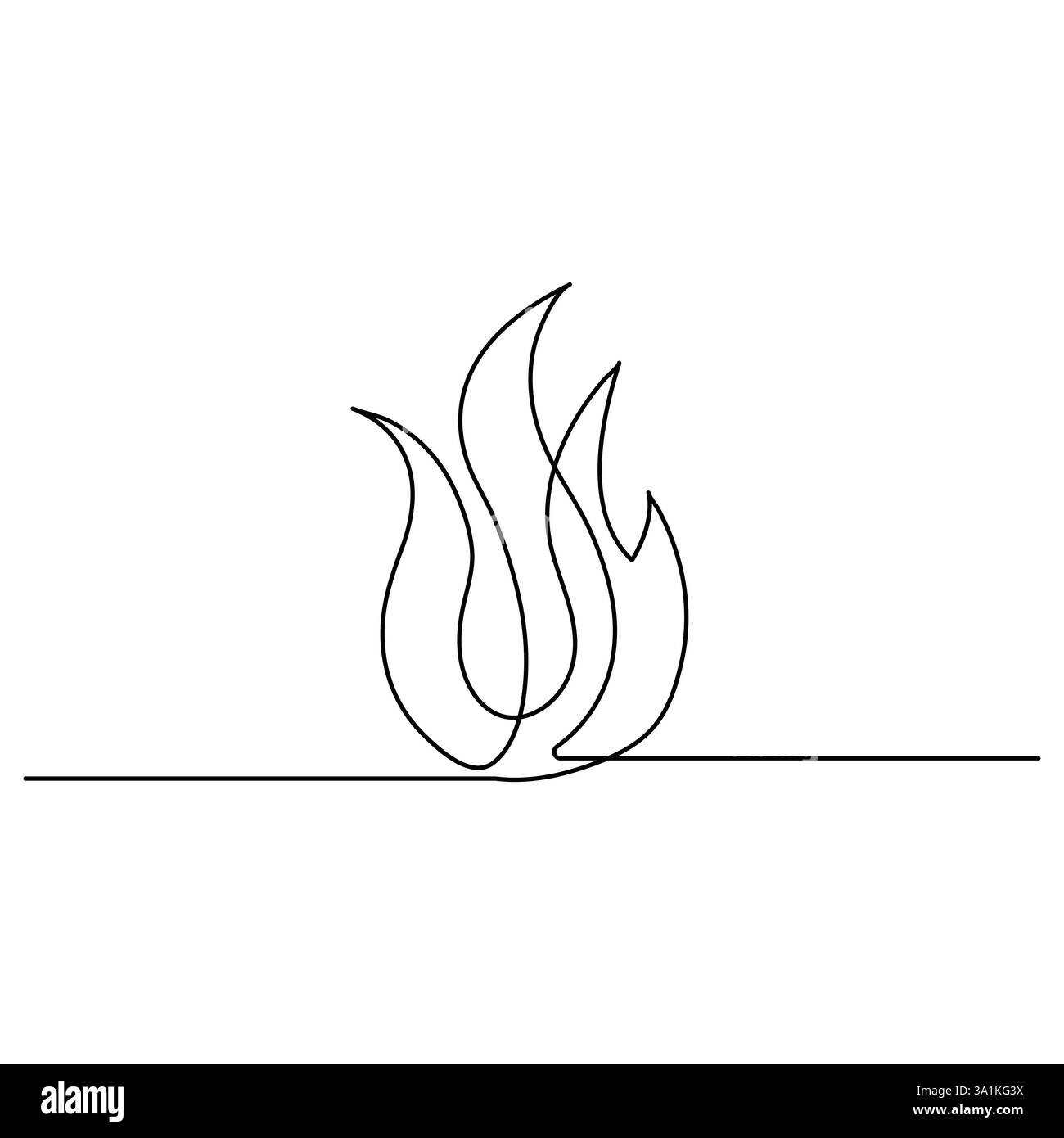 Fire continuous one line art drawing flame shape, gas icon, bonfire ...