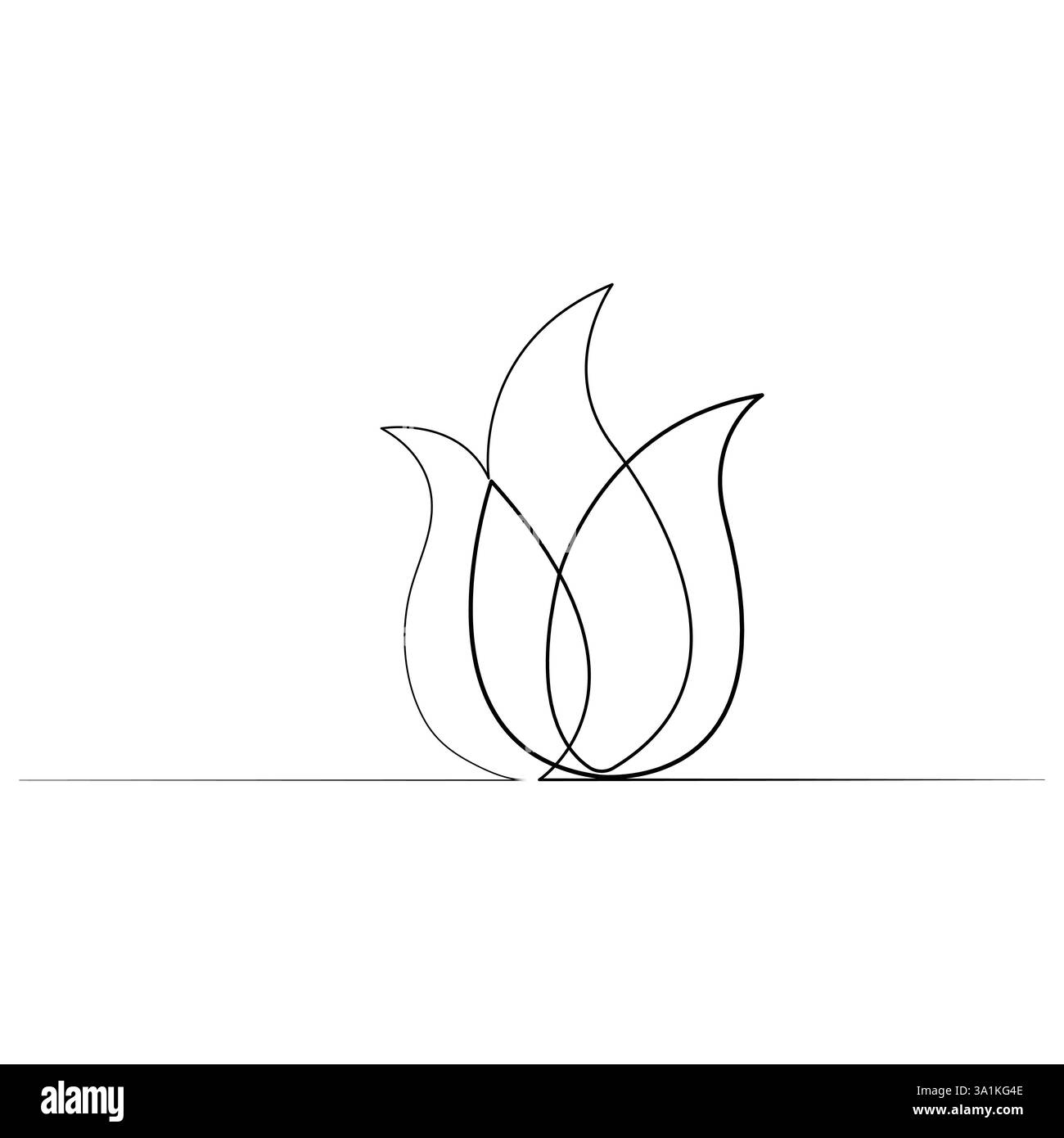 Fire continuous one line art drawing flame shape, gas icon, bonfire ...