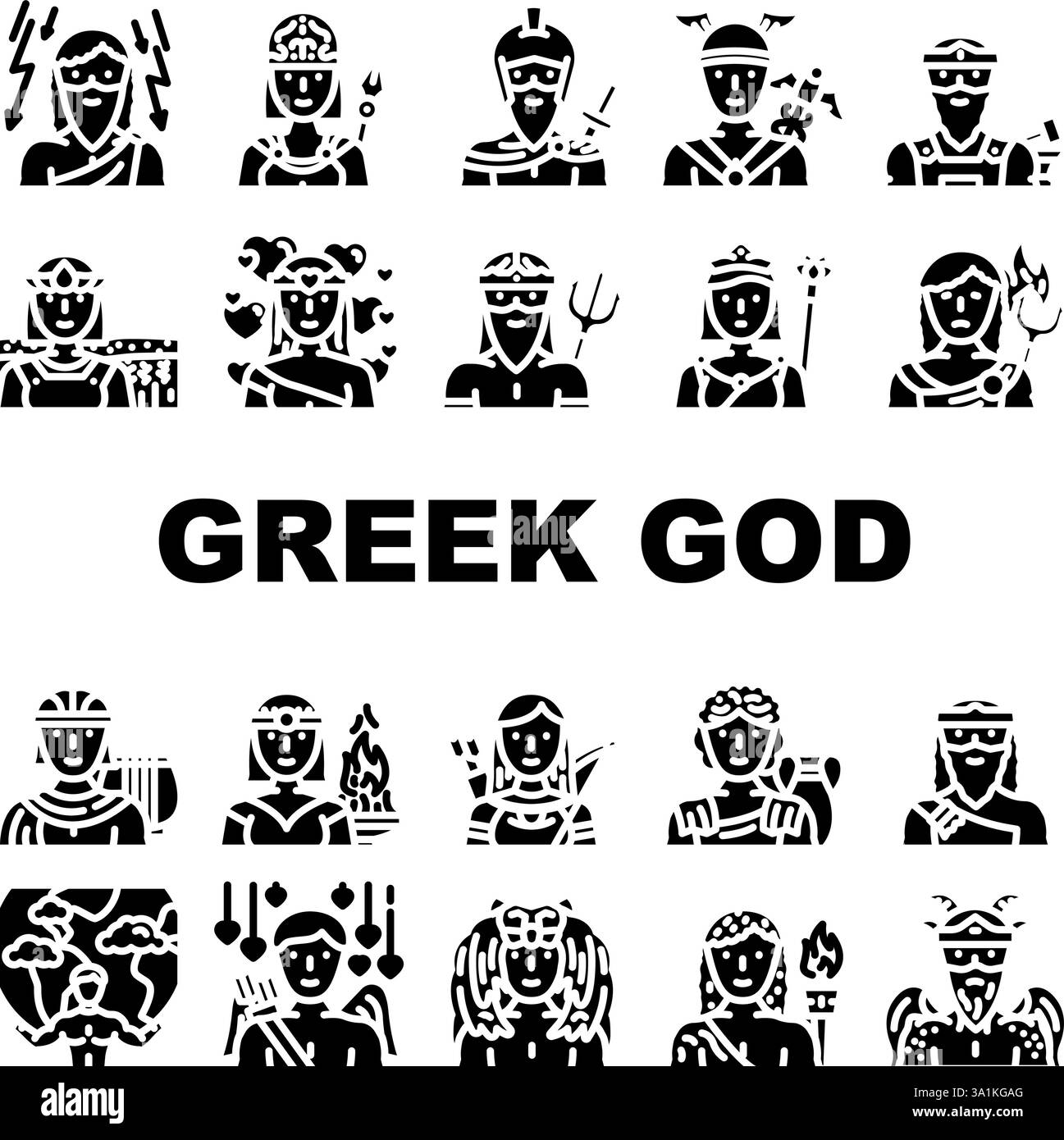 greek god zeus, hera, poseidon icons set vector Stock Vector Image ...