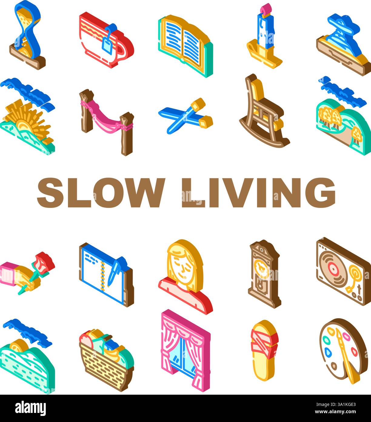slow living mindfulness icons set vector Stock Vector Image & Art - Alamy