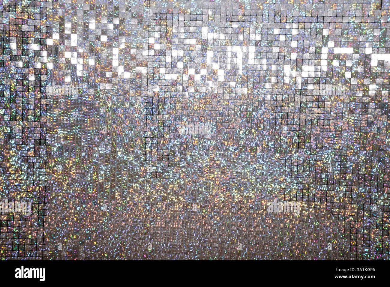 close-up of a foldable silver reflective photo wall. A beautiful ...