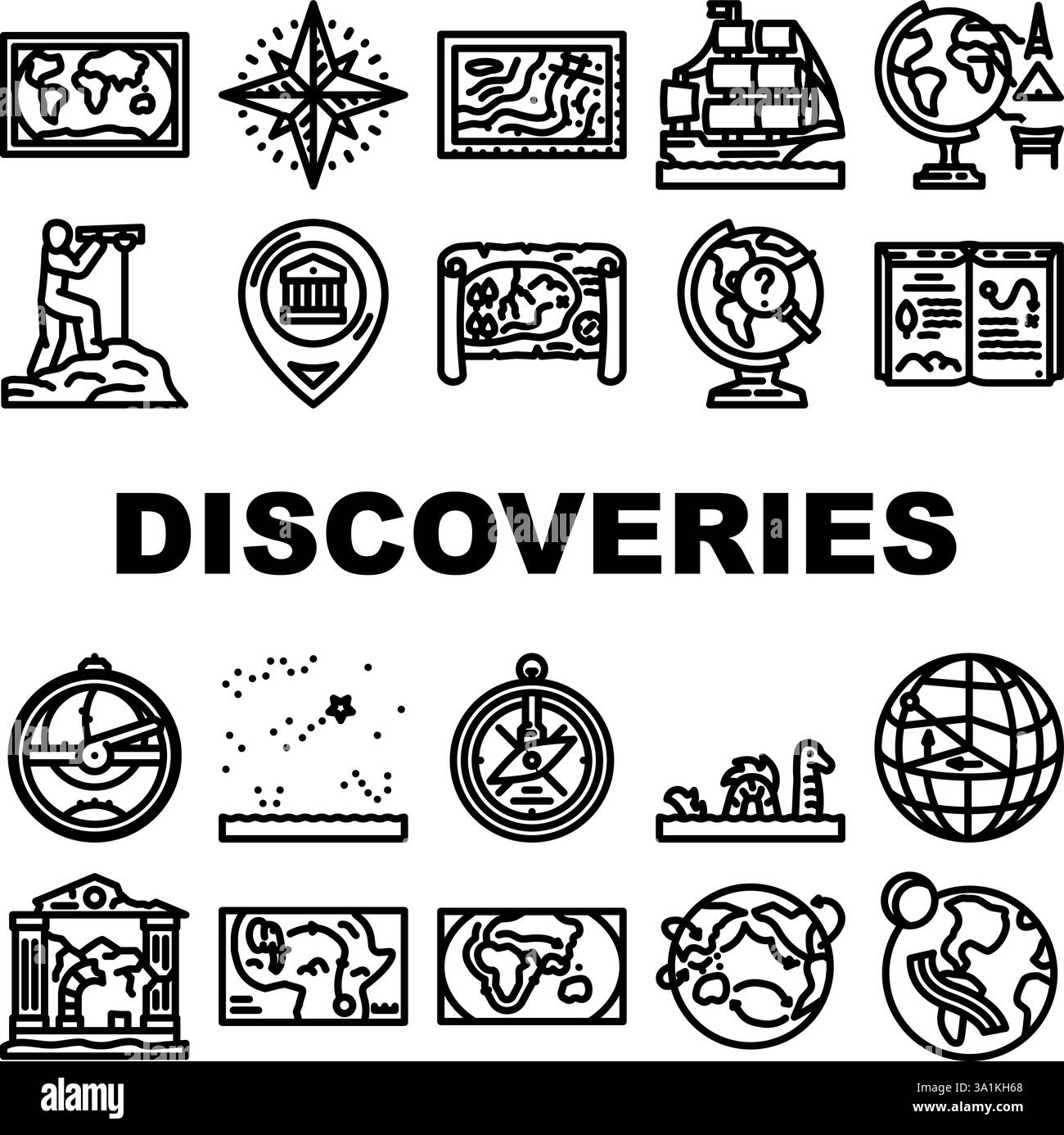 great geographical discoveries icons set vector Stock Vector Image ...
