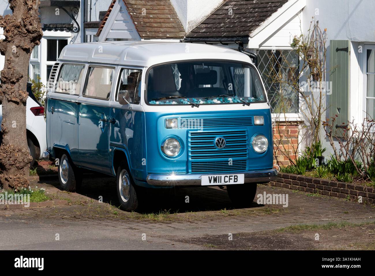 Pale metallic blue and white vw camper van hi-res stock photography and ...