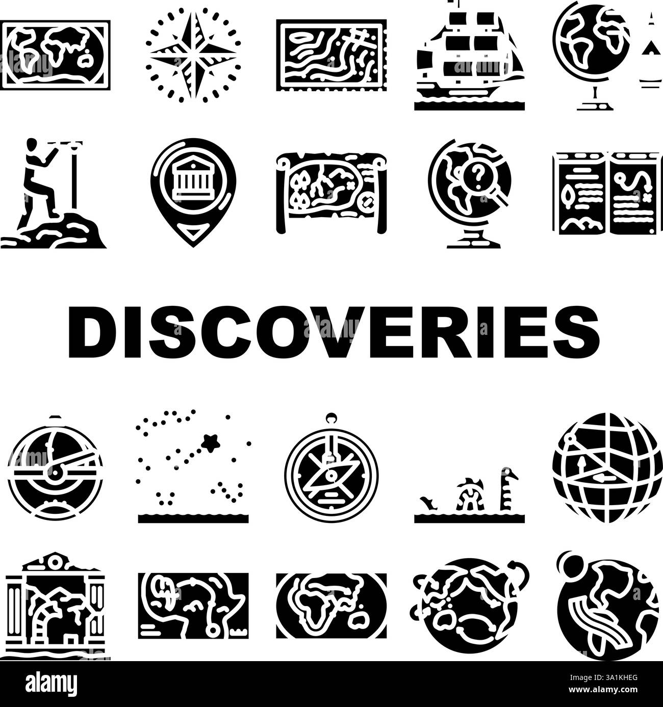 great geographical discoveries icons set vector Stock Vector Image ...