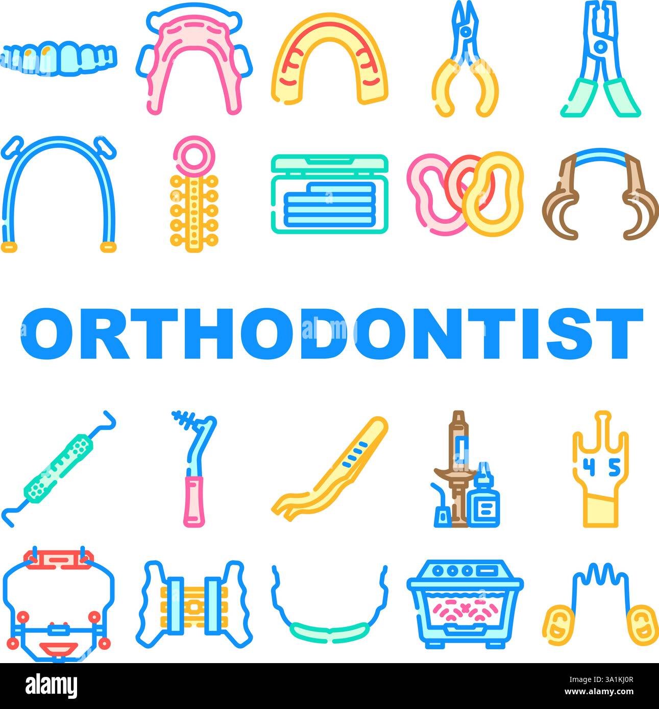 orthodontist accessories retainer icons set vector Stock Vector Image ...