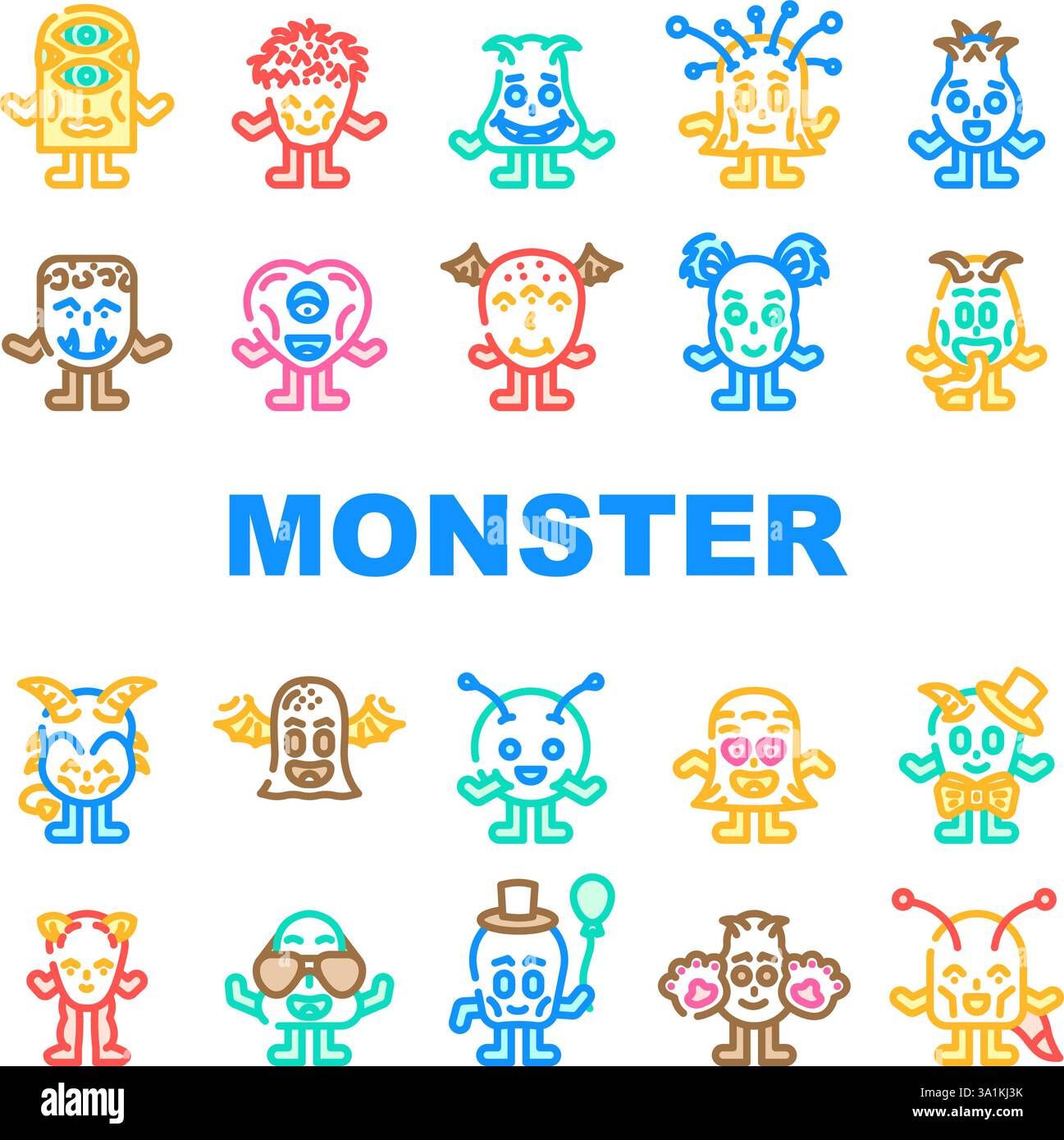 cute monster adorable fluffy icons set vector Stock Vector Image & Art ...
