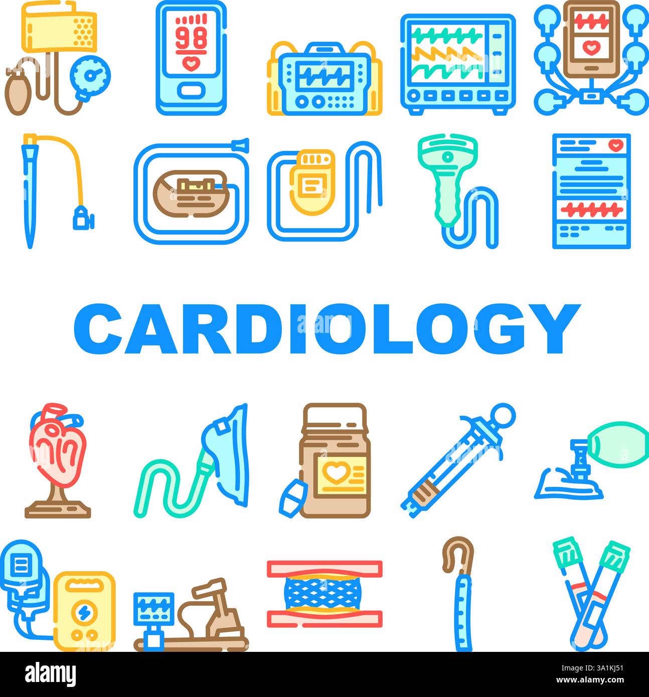 cardiology accessories ecg holter icons set vector Stock Vector Image ...