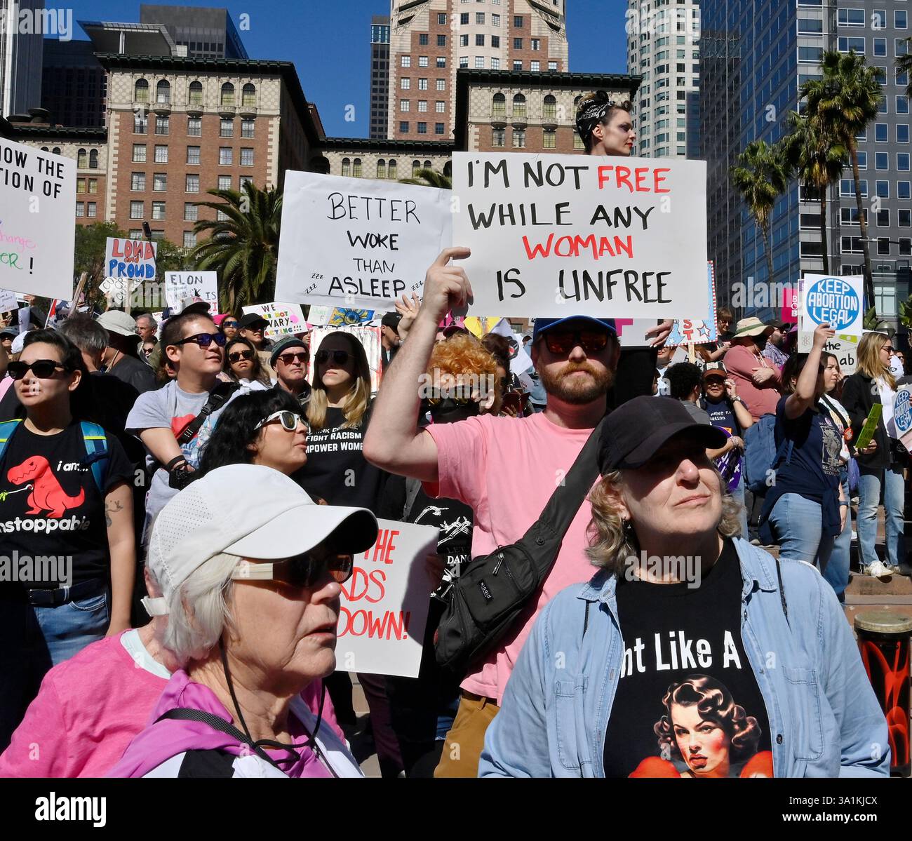 Demonstrators rally at Pershing Square before marching to City Hall to ...
