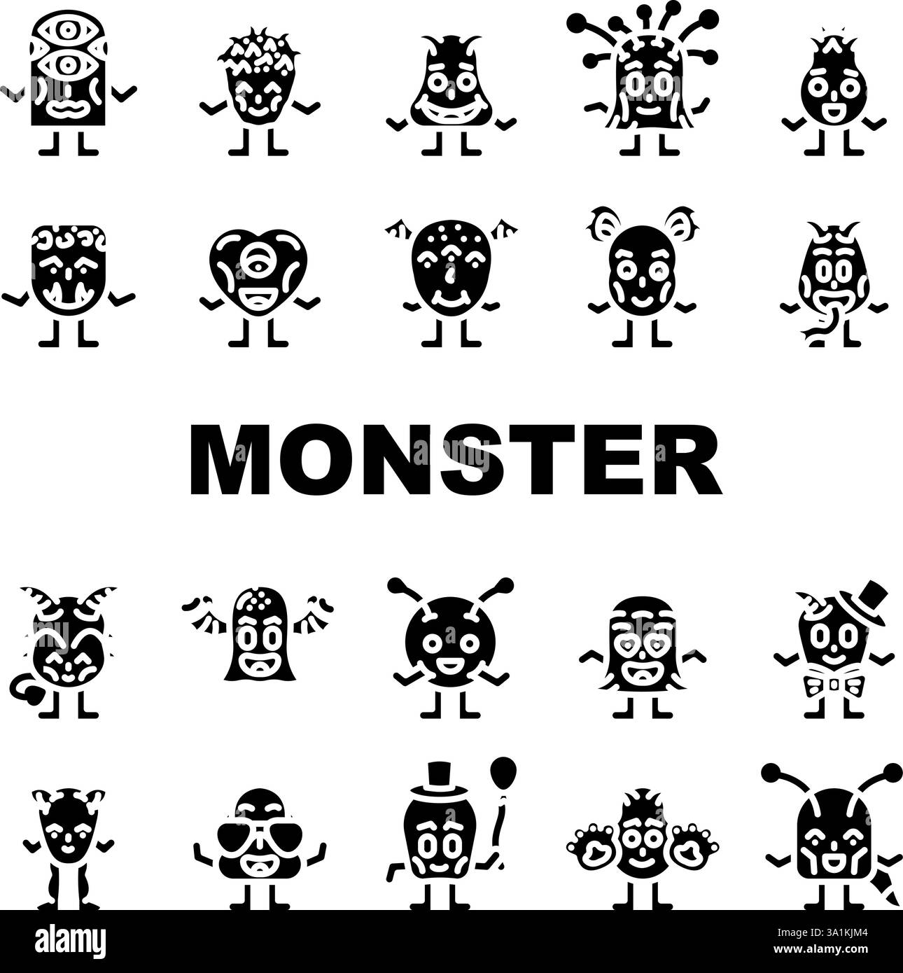 cute monster adorable fluffy icons set vector Stock Vector Image & Art ...