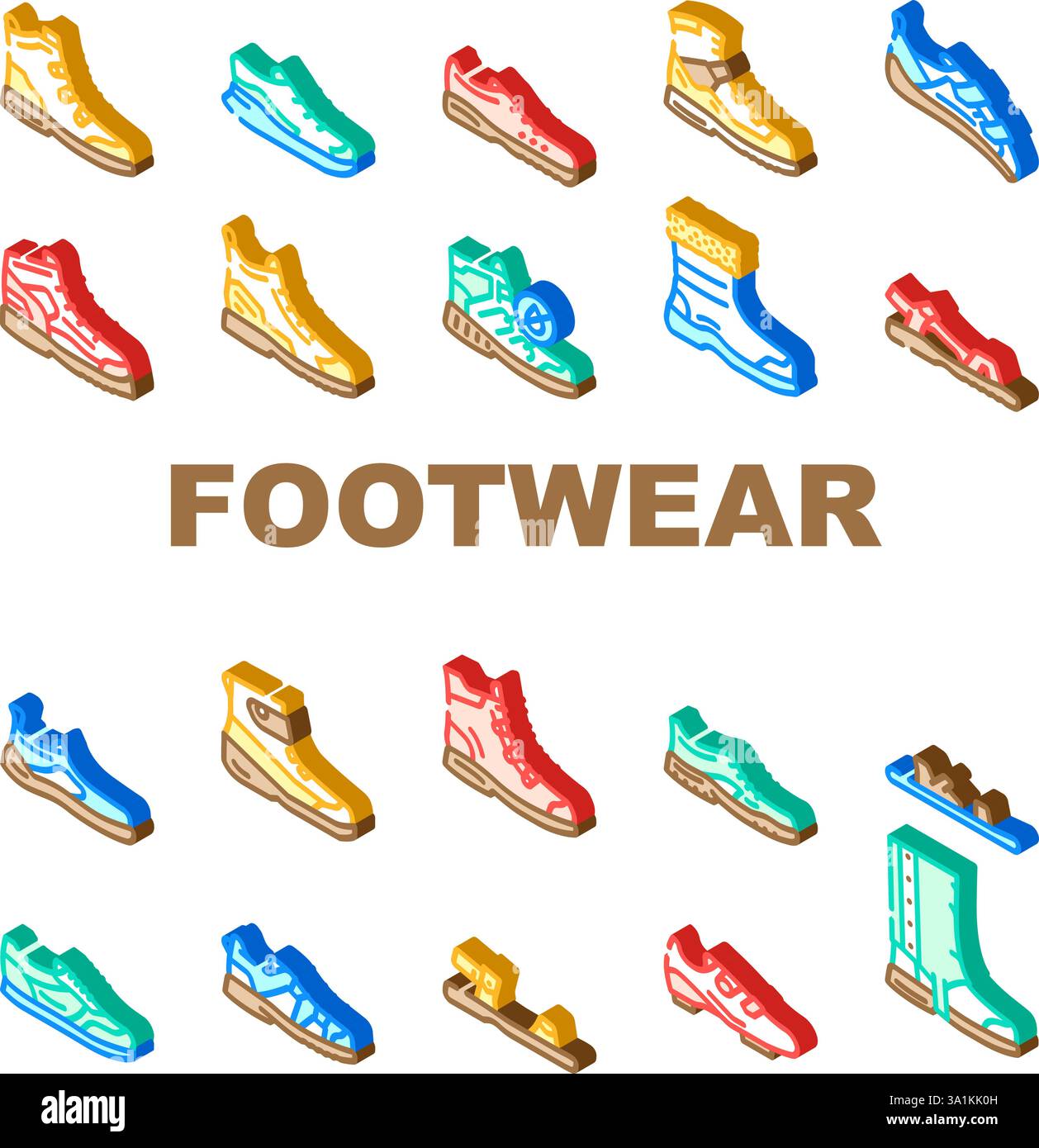 footwear tourism sandals boots icons set vector Stock Vector Image ...