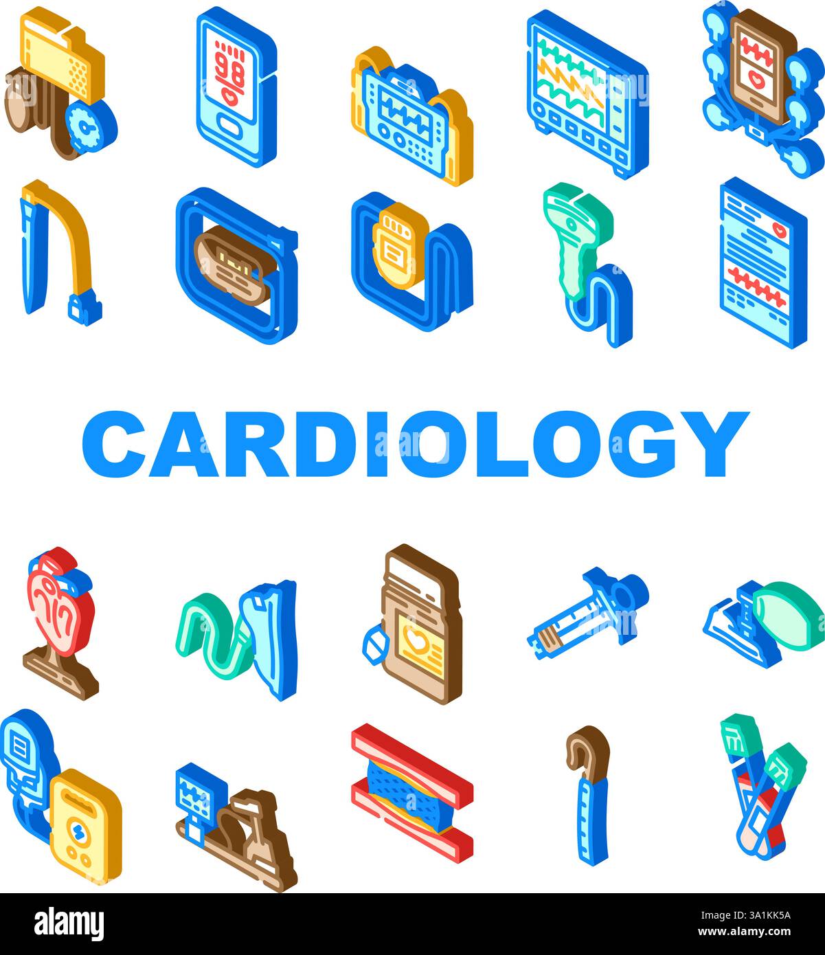 cardiology accessories ecg holter icons set vector Stock Vector Image ...