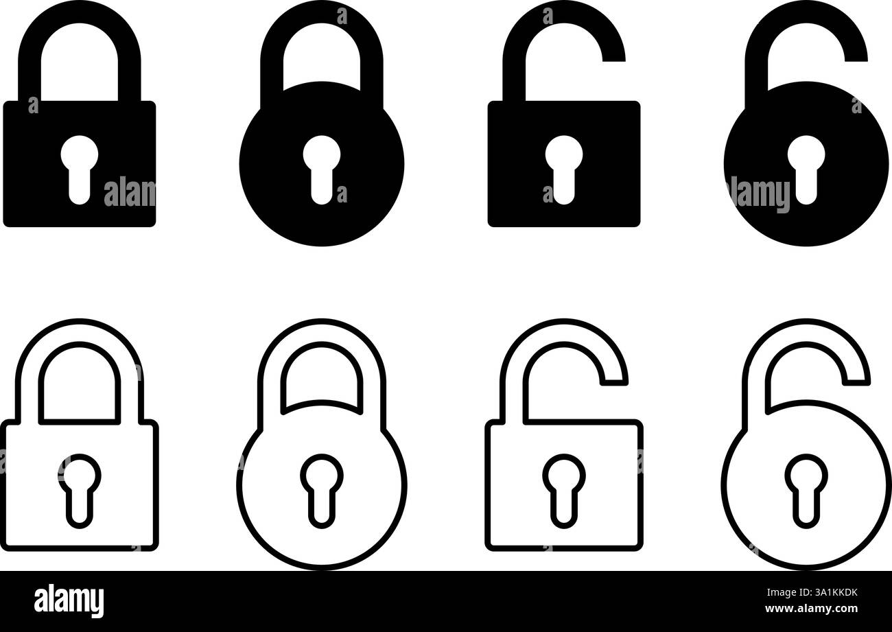 set of opened and locked padlock icons. Vector illustration Stock ...
