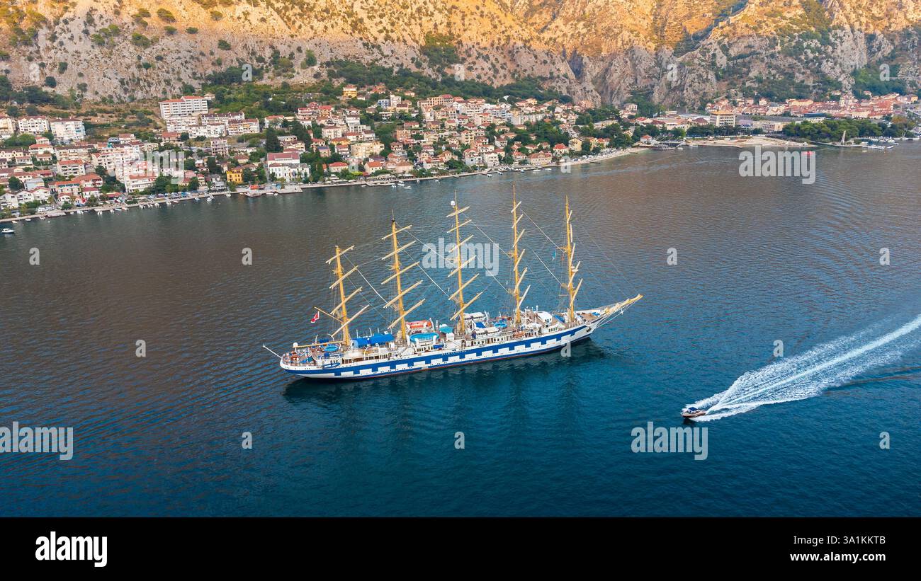 Royal Clipper a five-masted tall ship used as a cruise ship. Aerial ...