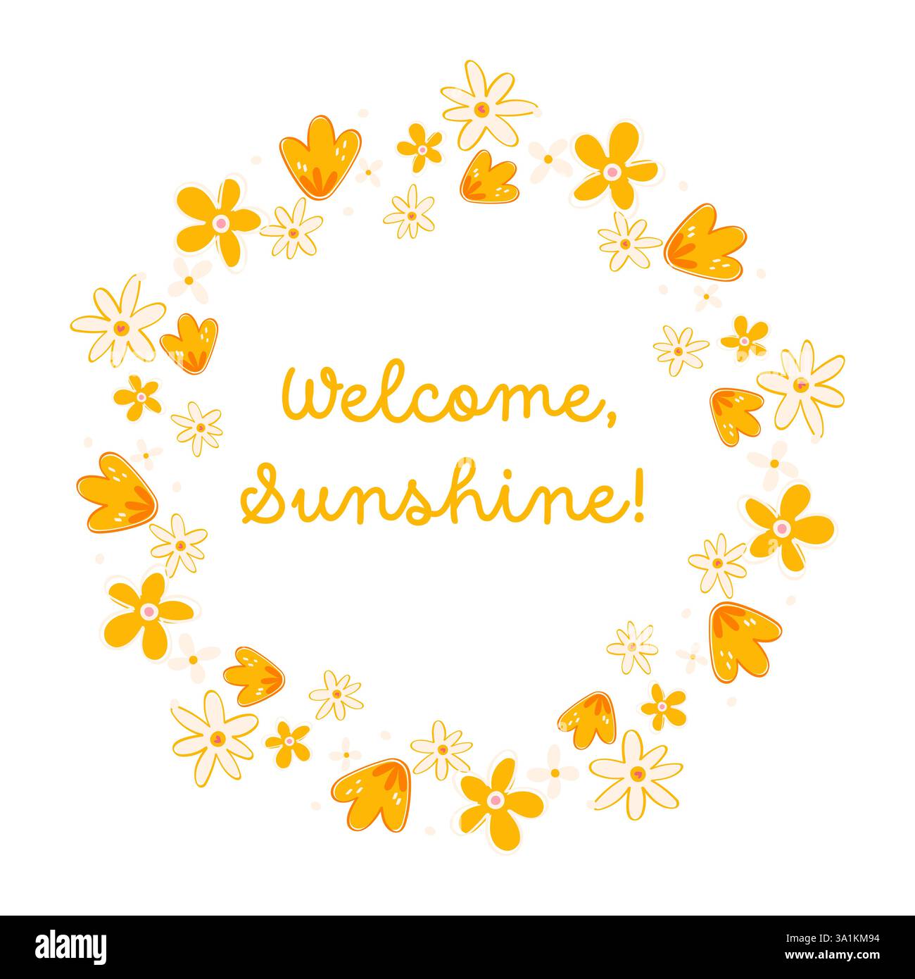 Warm Yellow Floral Wreath Welcome Sunshine Summer Digital Art Stock ...