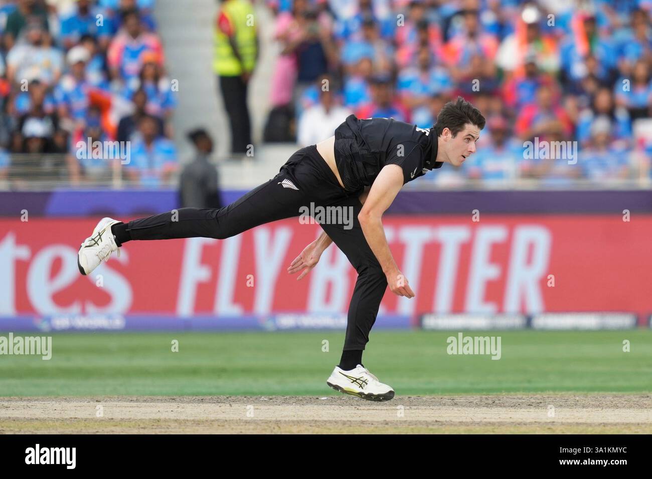 New Zealand's Will O'Rourke bowls a delivery during the ICC Champions ...