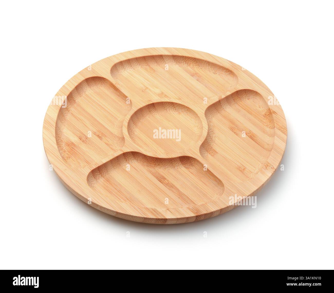 Empty divided 5 compartments bamboo serving tray isolated on white ...