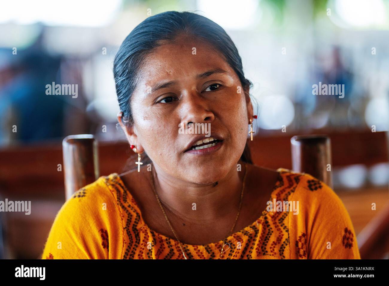 Sylvia Patricia Caal, 35, from Rubal Pec, speaking to journalists ...