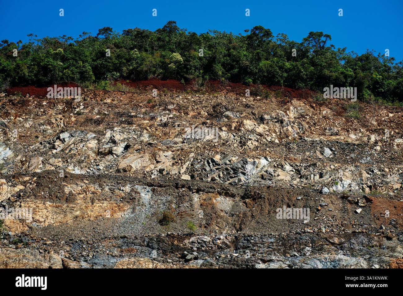 A view of the landscape where mining has take place in El Estor ...