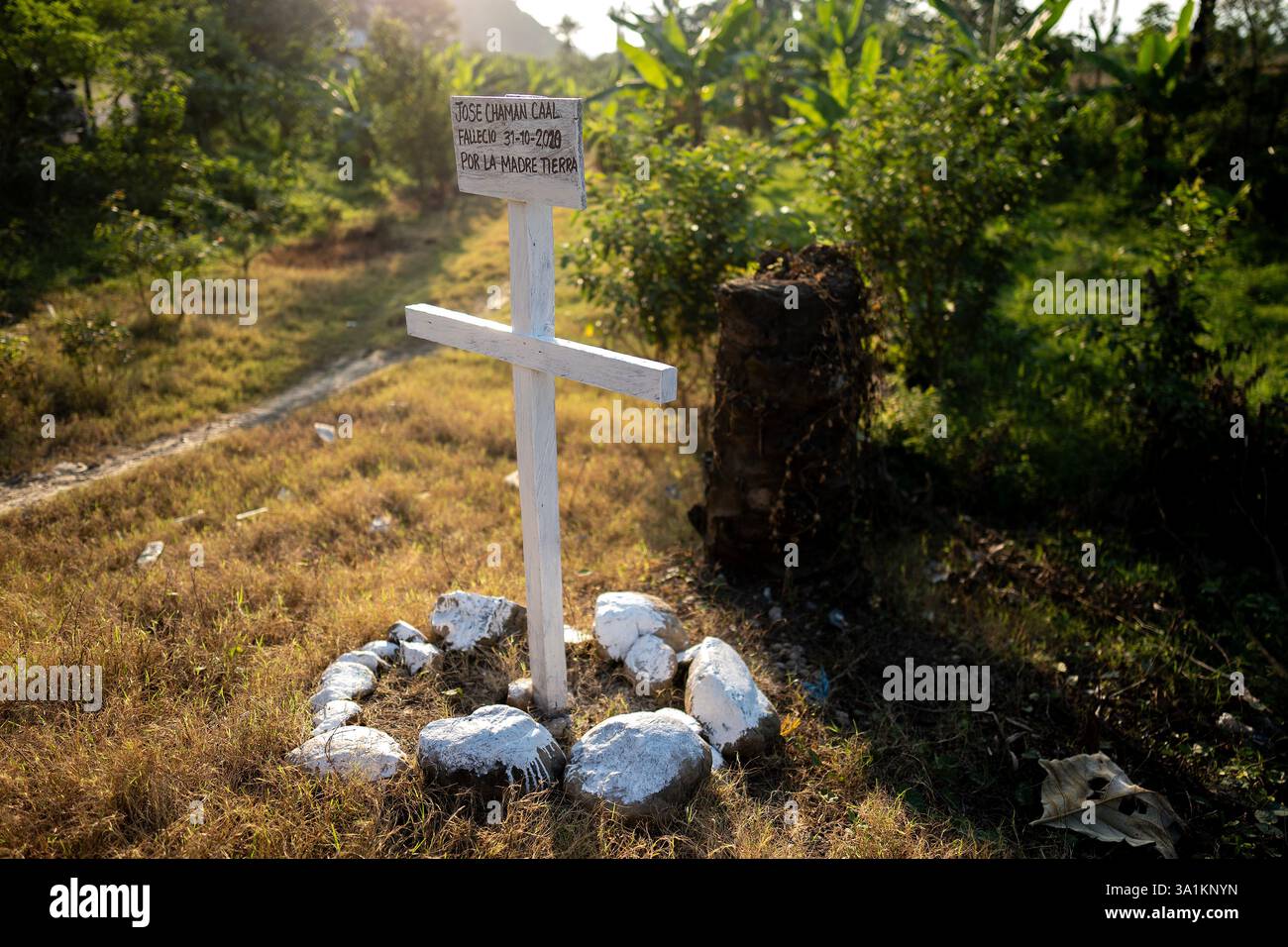 A cross erected for Jose Chaman Caal who “died on October 31, 2020 for ...