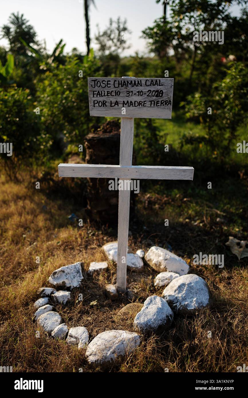A cross erected for Jose Chaman Caal who “died on October 31, 2020 for ...