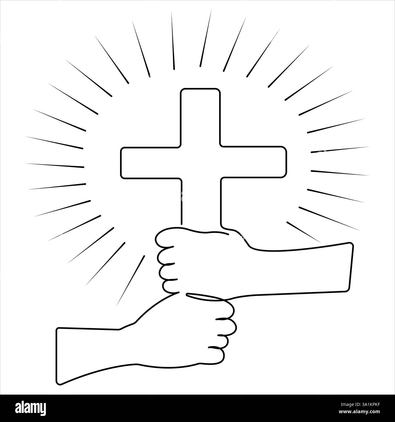 praying hands with crucifixion outline art vector illustration Stock ...