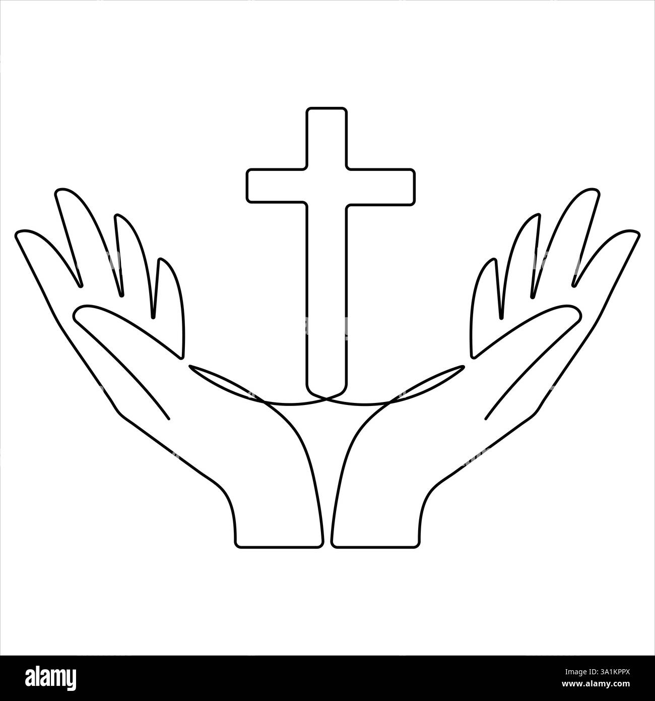 Cross With Praying Hands Drawing