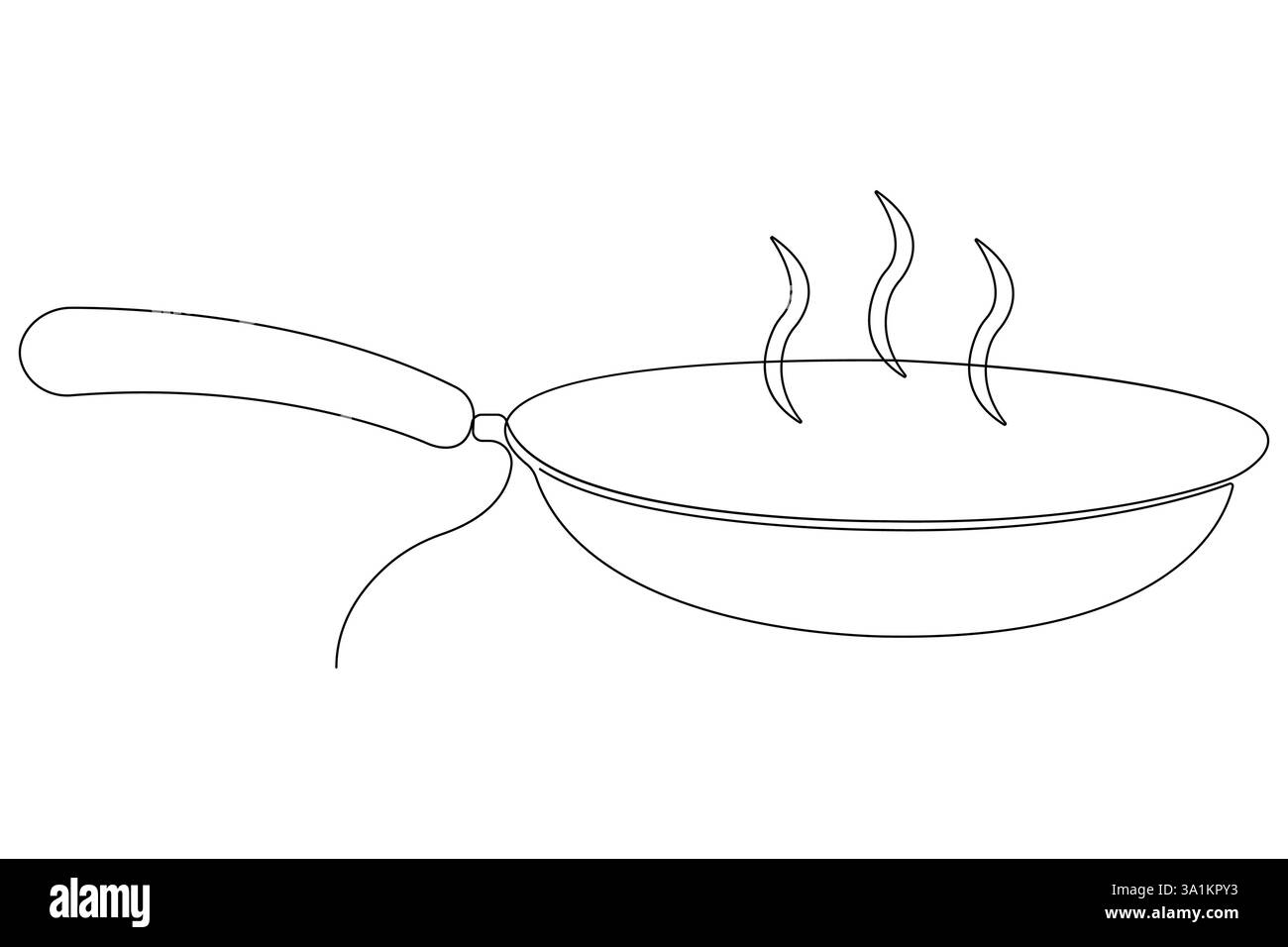 Frying pan continuous one line art drawing of outline vector ...