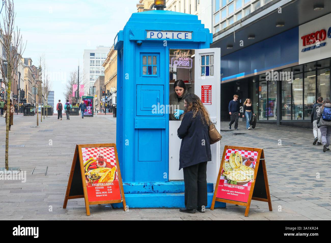Fast food stall built within an old police box, Sauchiehall Street ...
