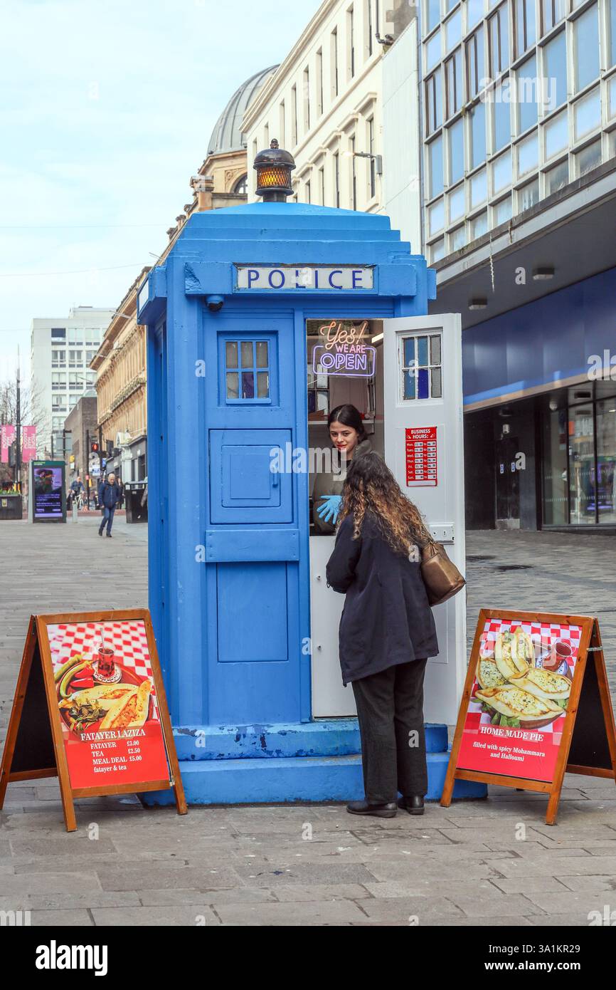 Fast food stall built within an old police box, Sauchiehall Street ...
