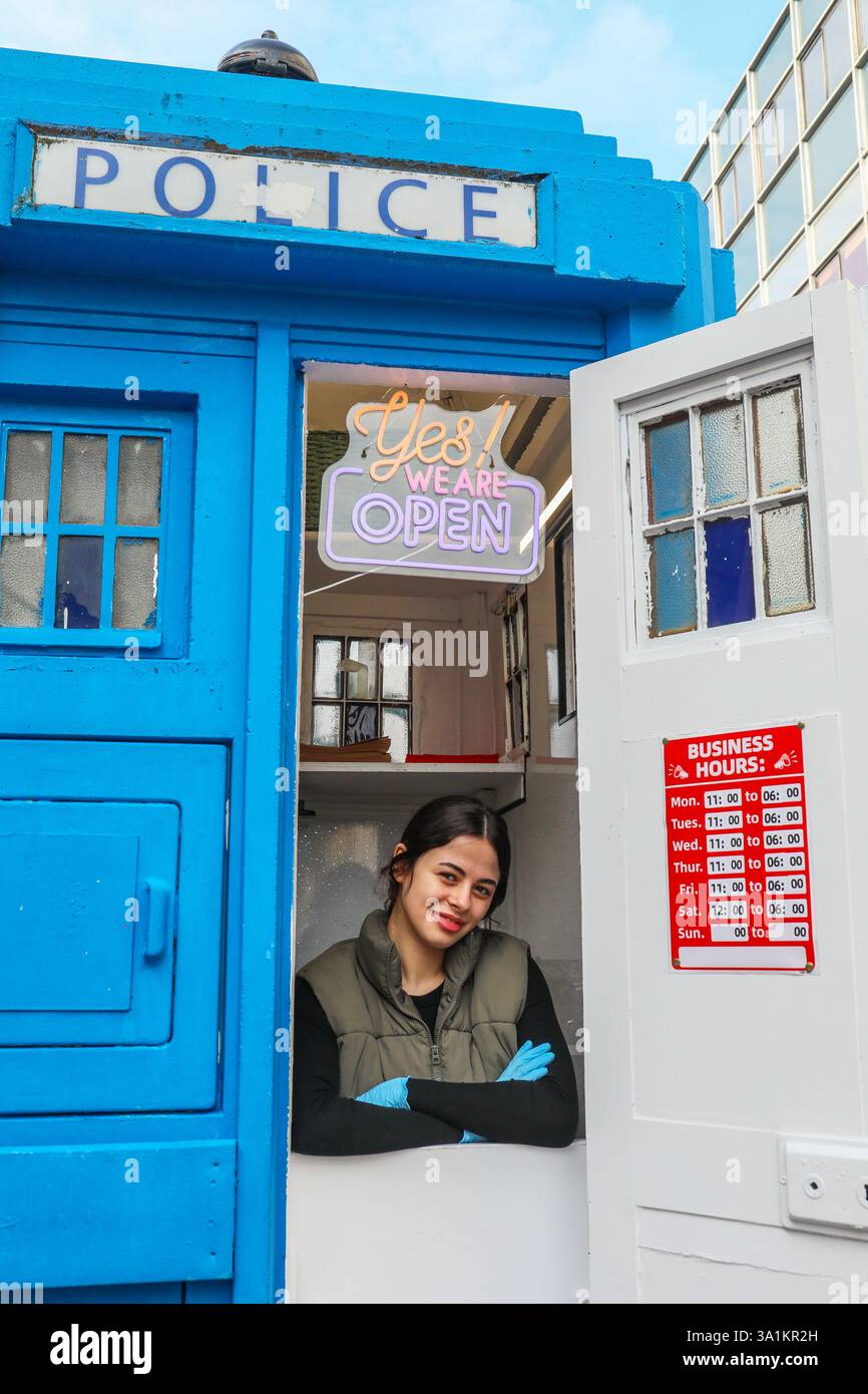 Fast food stall built within an old police box, Sauchiehall Street ...
